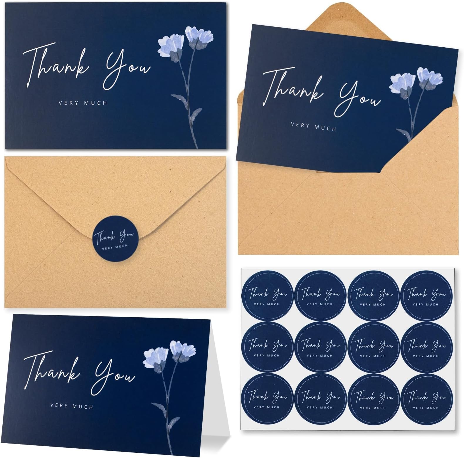Amazon.com : 100 Thank You Cards with Envelopes - Elegant Blue Design ...