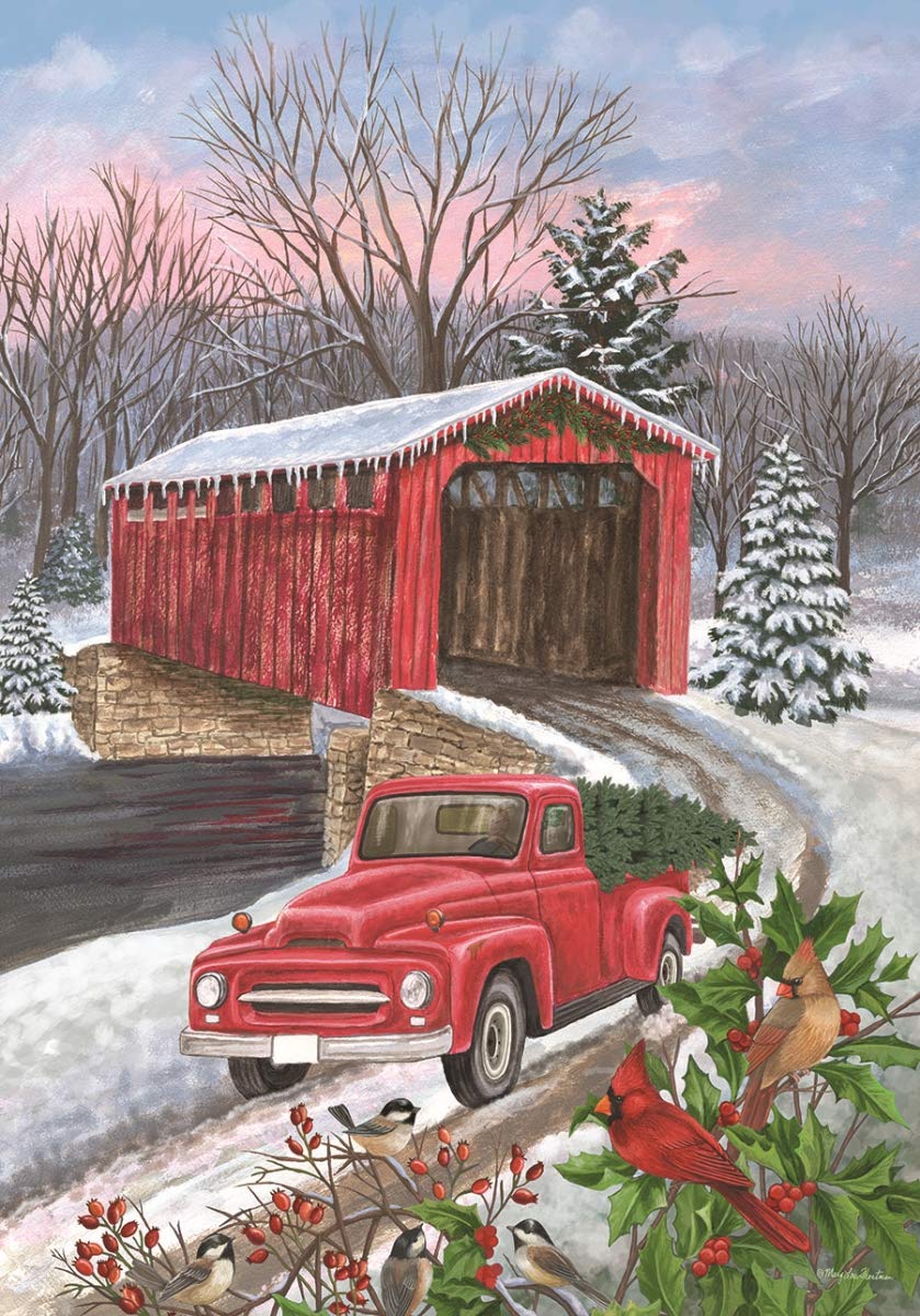 Amazon.com : Winter Covered Bridge Seasonal Christmas House Flag 40" x ...
