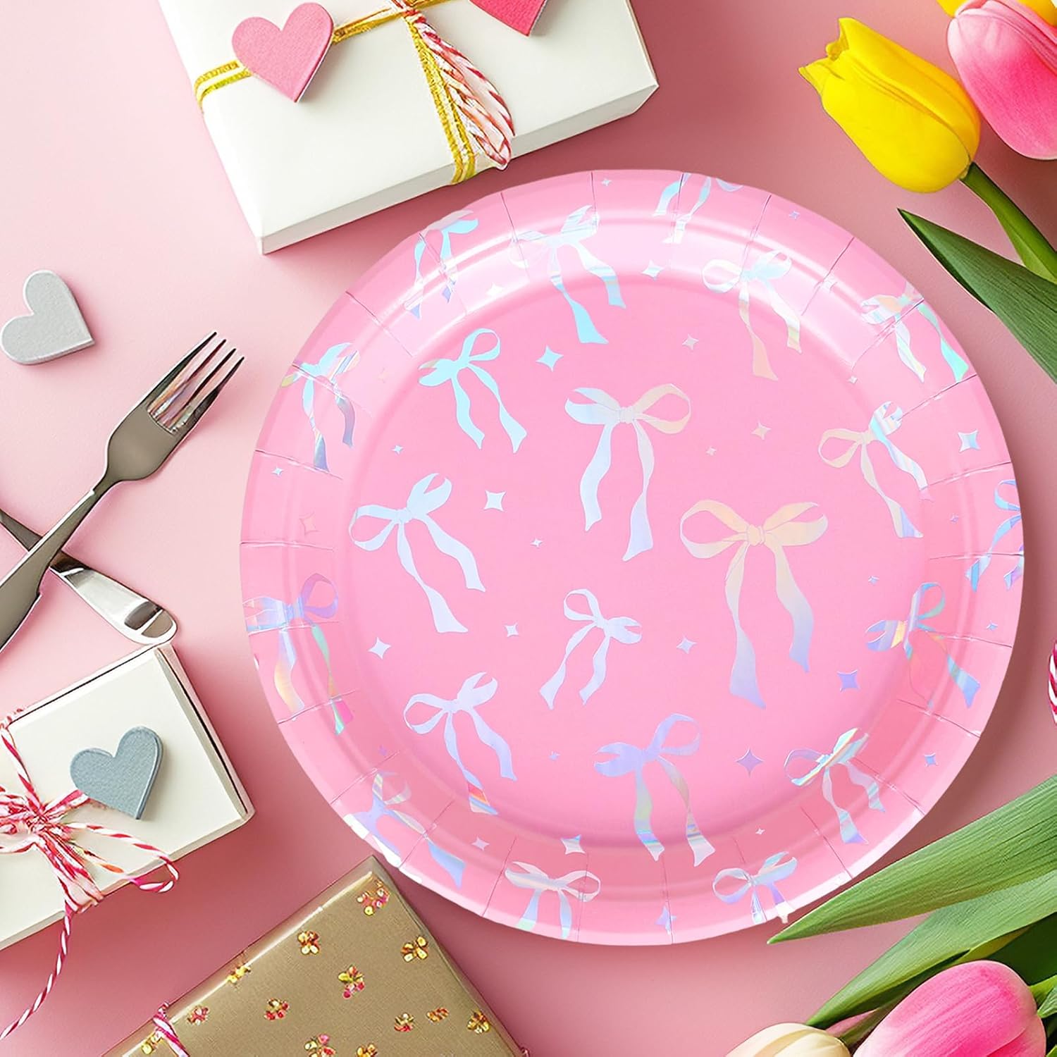 Amazon.com: Whaline 50Pcs Coquette Pink Bow Disposable Paper Plates 9 ...