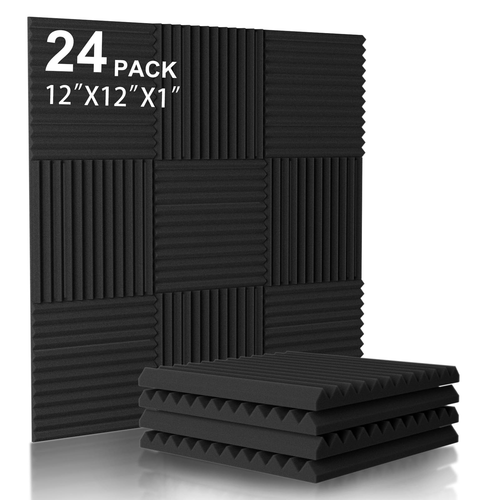 Snapklik.com : 24 Pack Sound Proof Foam Panels For Walls, 1" X 12" X 12 ...