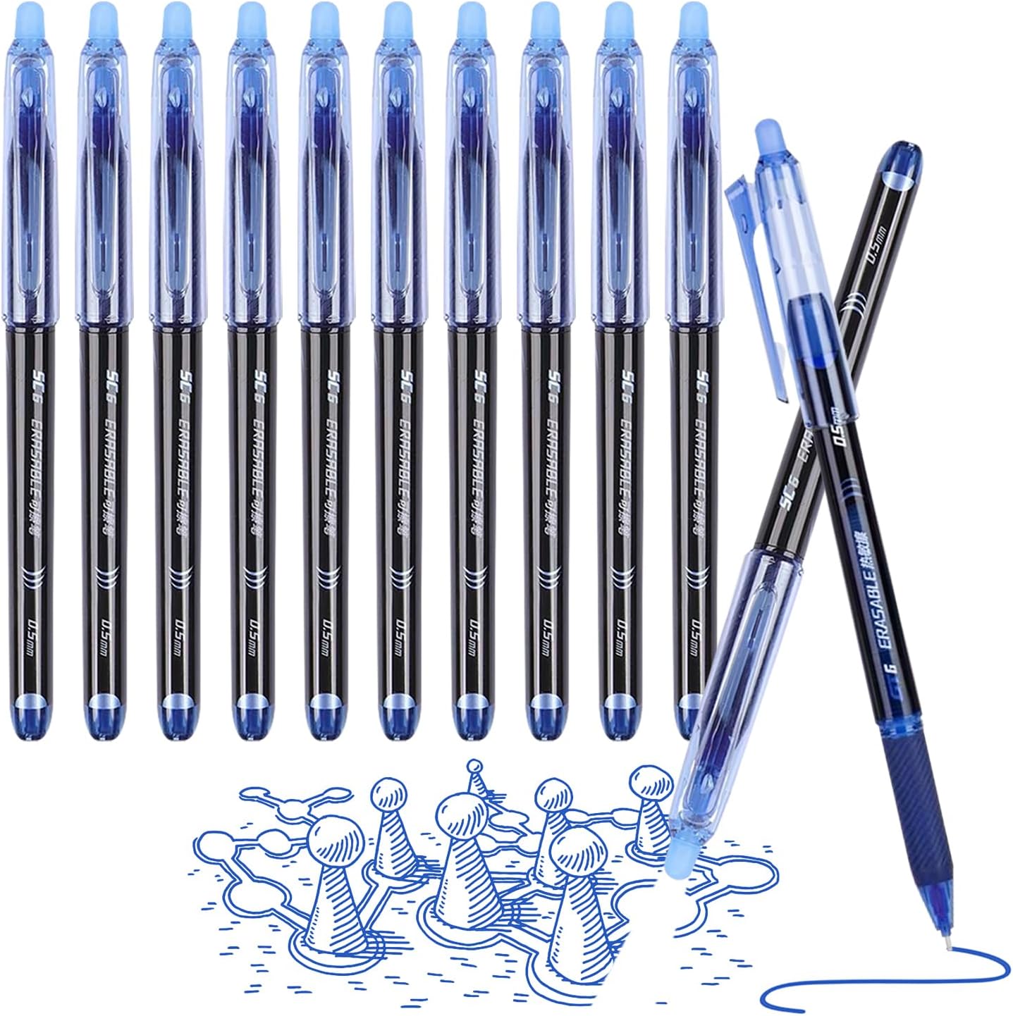 Surcotto 12 Erasable Pens, Blue Rub Out Pens for Writing, Erasable Gel ...
