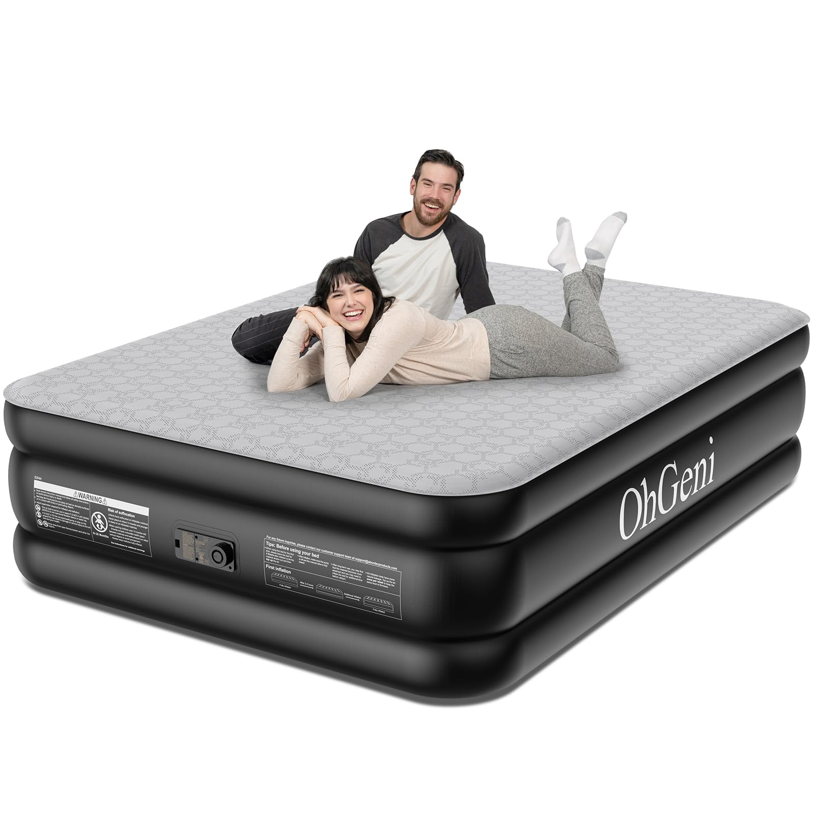 OhGeni Full Air Mattress with Built-in Pump, 18" Raised Inflatable Bed ...