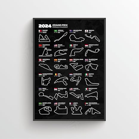 F1 Grand Prix Wall Art Print Formula 1 Season Calendar Poster F1 ...