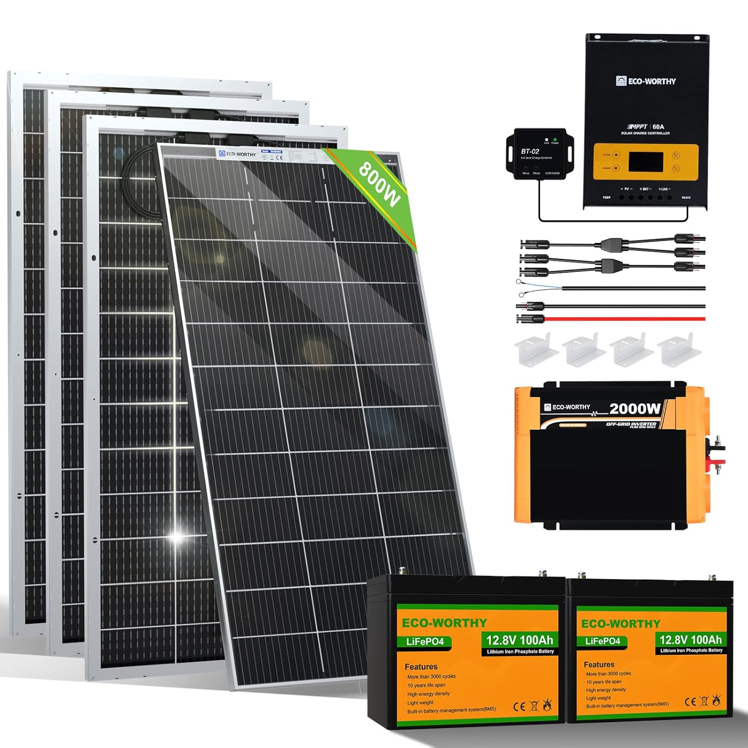 Amazon.com: ECO-WORTHY 3.2KWH 800W Solar Panel Kit System for Home ...