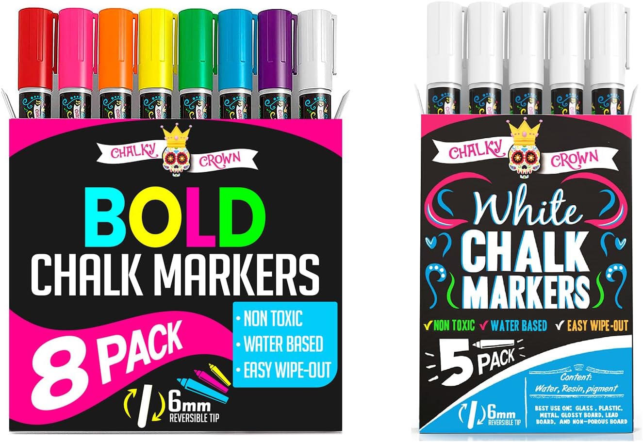 Amazon.com: CHALKY CROWN Bold Liquid Chalk Markers (8 Pack) & White ...