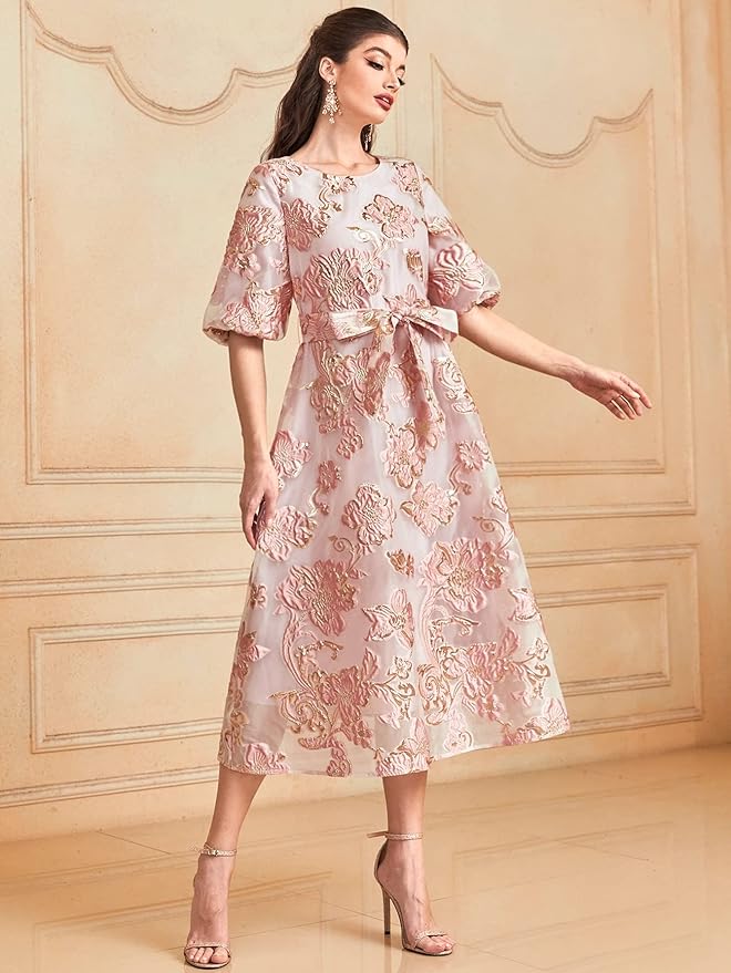 Amazon.com: Women's Dress Dresses for Women 1pc Floral Print Belted ...