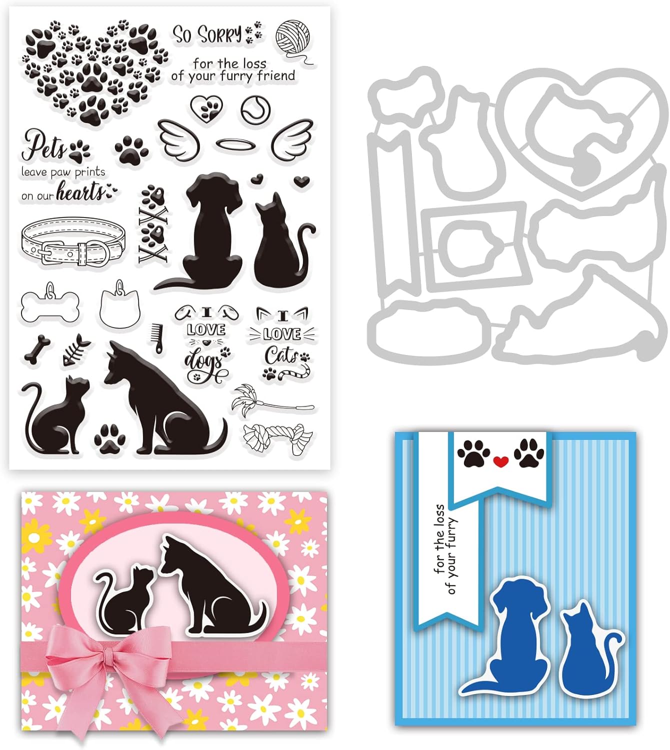 Amazon.com: INFUNLY Pet Stamps and Dies for Card Making Cat Dog Clear ...