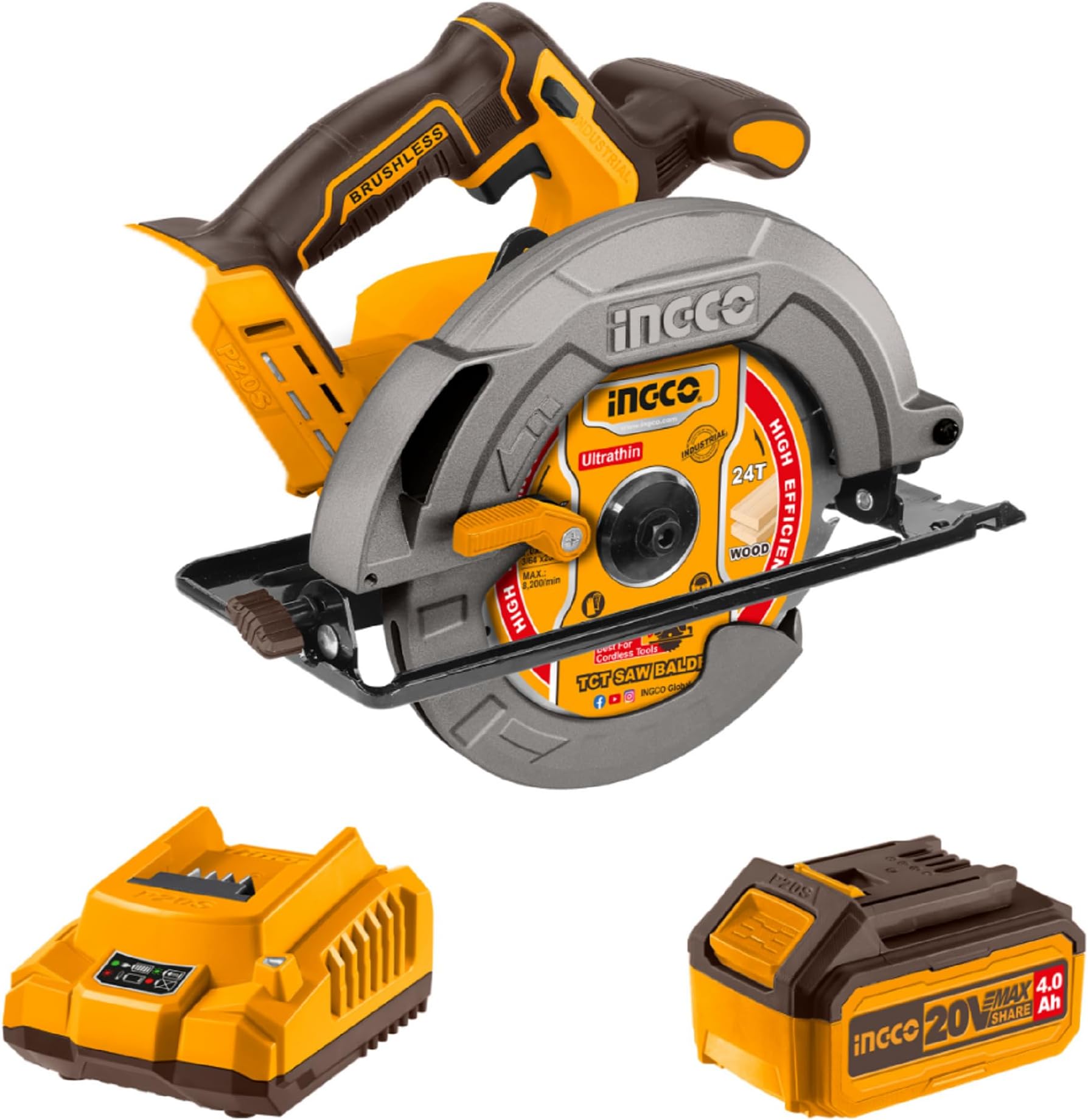 INGCO 20V 140mm Cordless Circular Saw with Brushless Motor 6300RPM Max ...