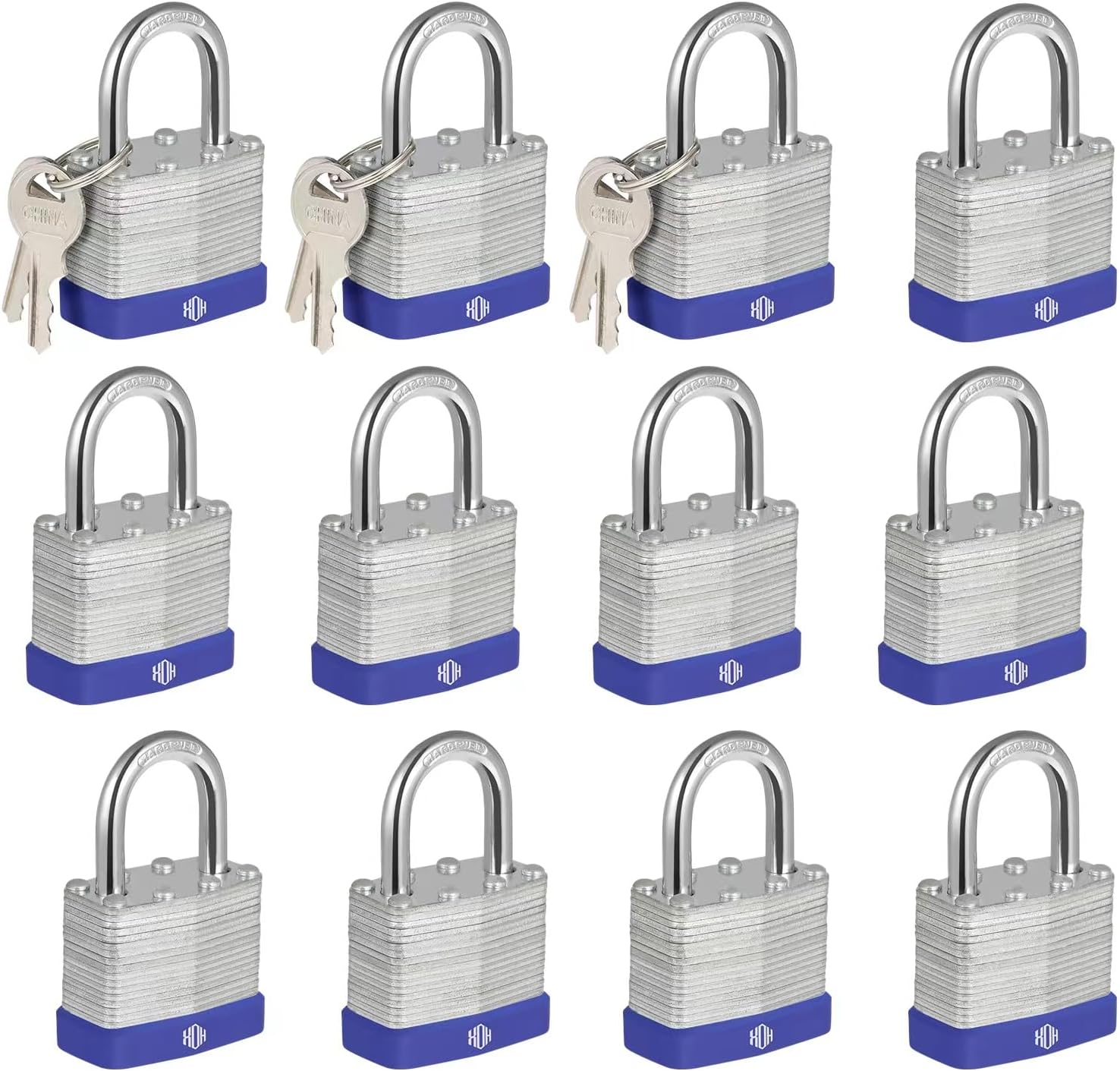 HOX Locks 12-Pack Keyed-Alike Padlocks w/ 1.2” Shackle, 1-9/16” Wide ...