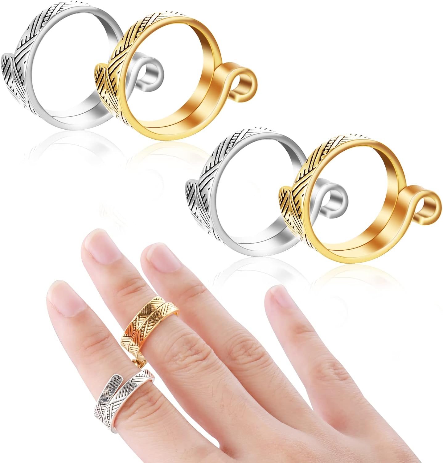 Sibba Crochet Ring Yarn Crocheting Finger Guide 4 Pcs Knitting Hook ...