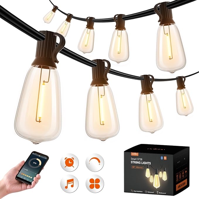 addlon 96FT Smart Outdoor String Lights, Dimmable Patio Lights with 30 ...