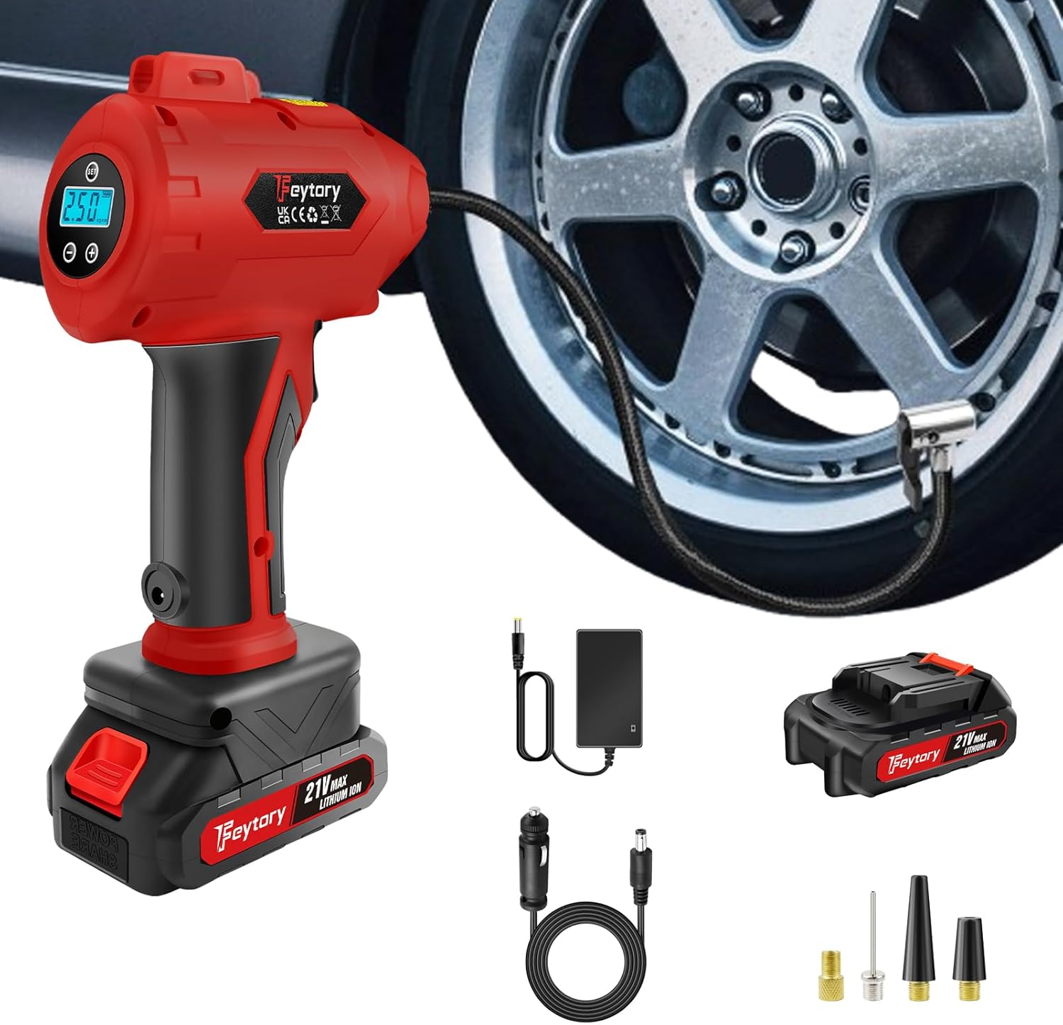 Amazon.com: Portable Tire Inflator for Car, 21V Cordless Car Tire Pump ...