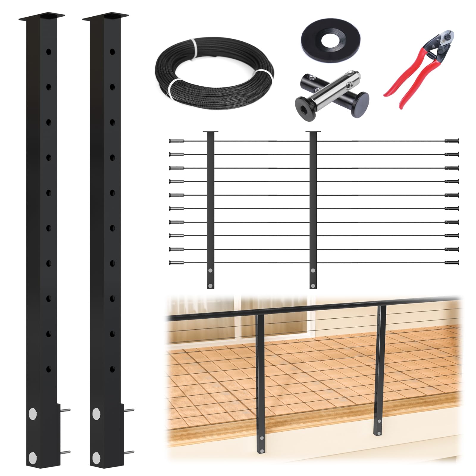 Snapklik.com : Muzata 5-10FT Modular Black Side Mount Cable Railing Kit ...