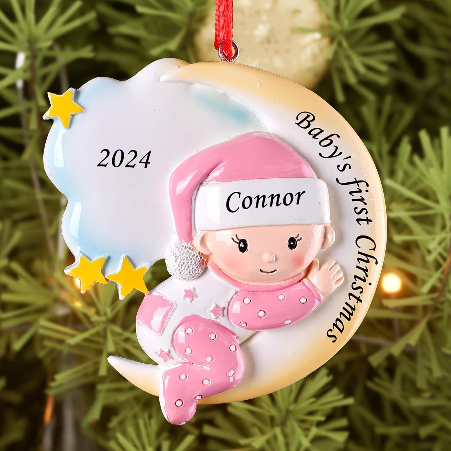 Amazon.com: Personalized Baby's Girl First Christmas Ornament 2024 - Babys Girl 1st Christmas ...