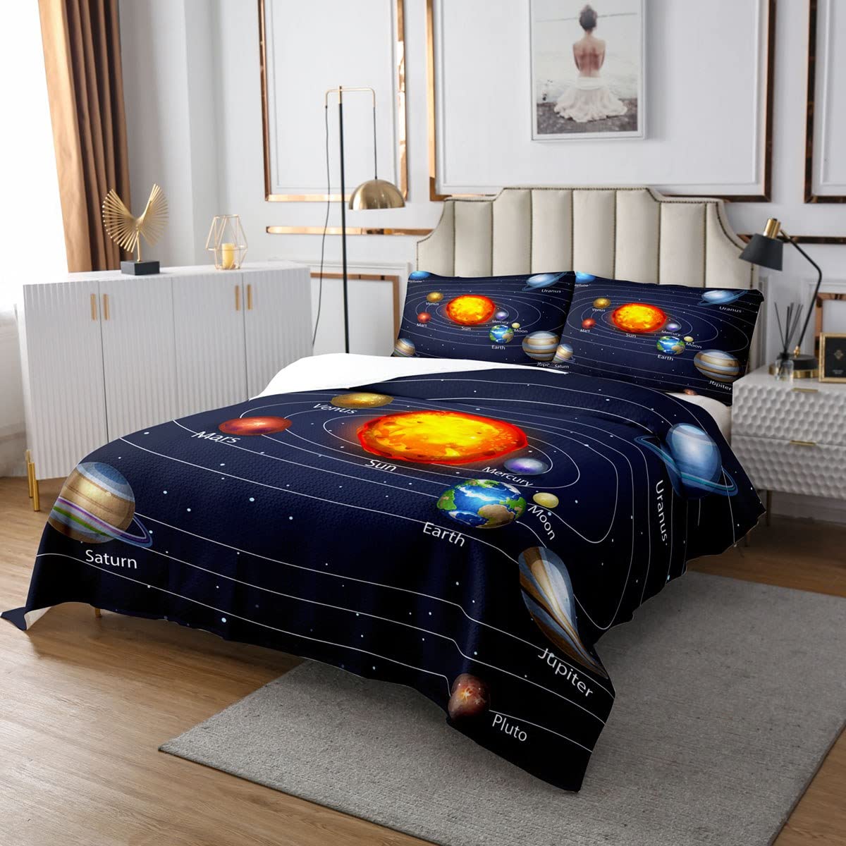 Boys Bedspread With Solar System Planets Outer Space Bedding For Boys