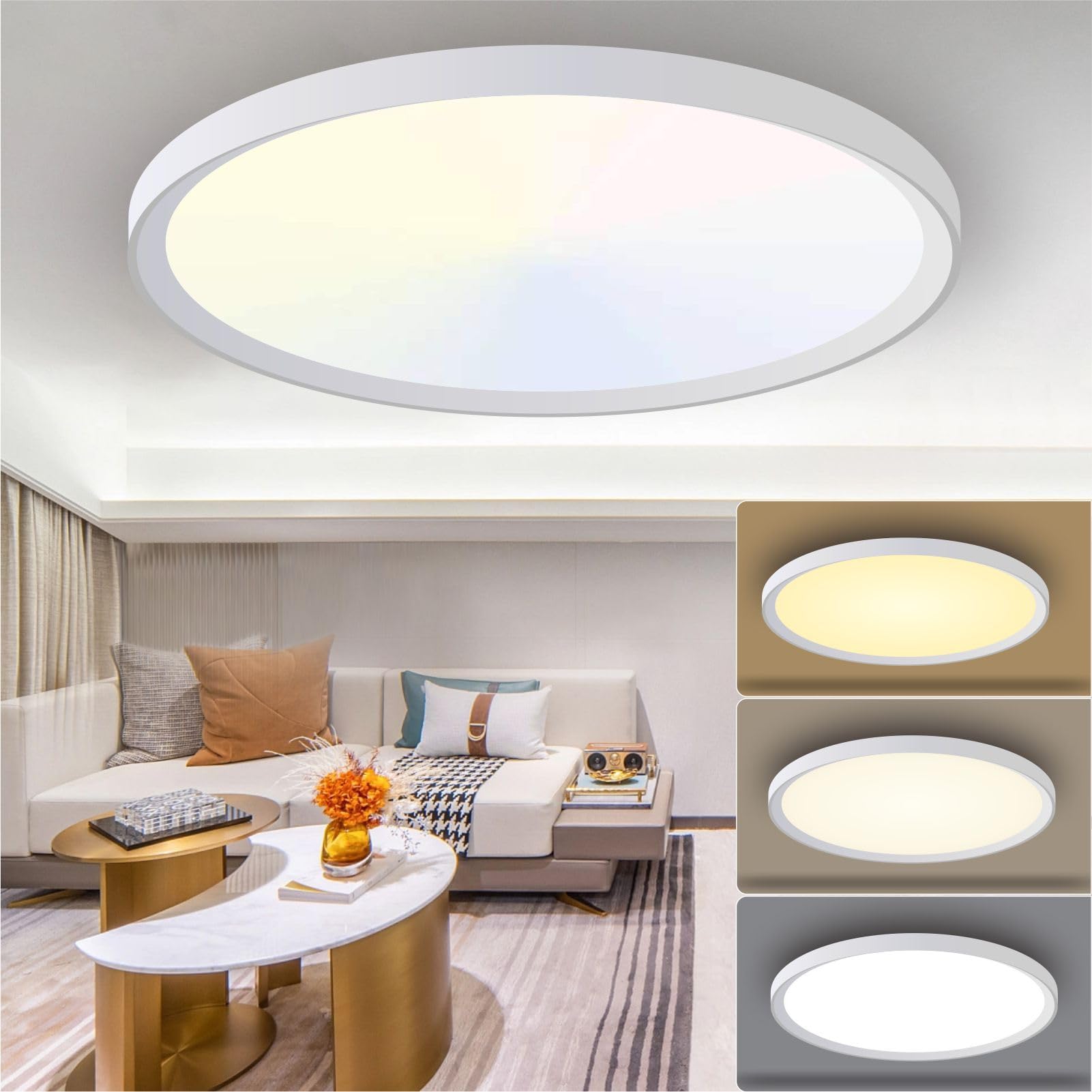 Yexati Bathroom Light, 18W 1800LM Ceiling Lights, 3000K/4000K/6500K, 3 ...