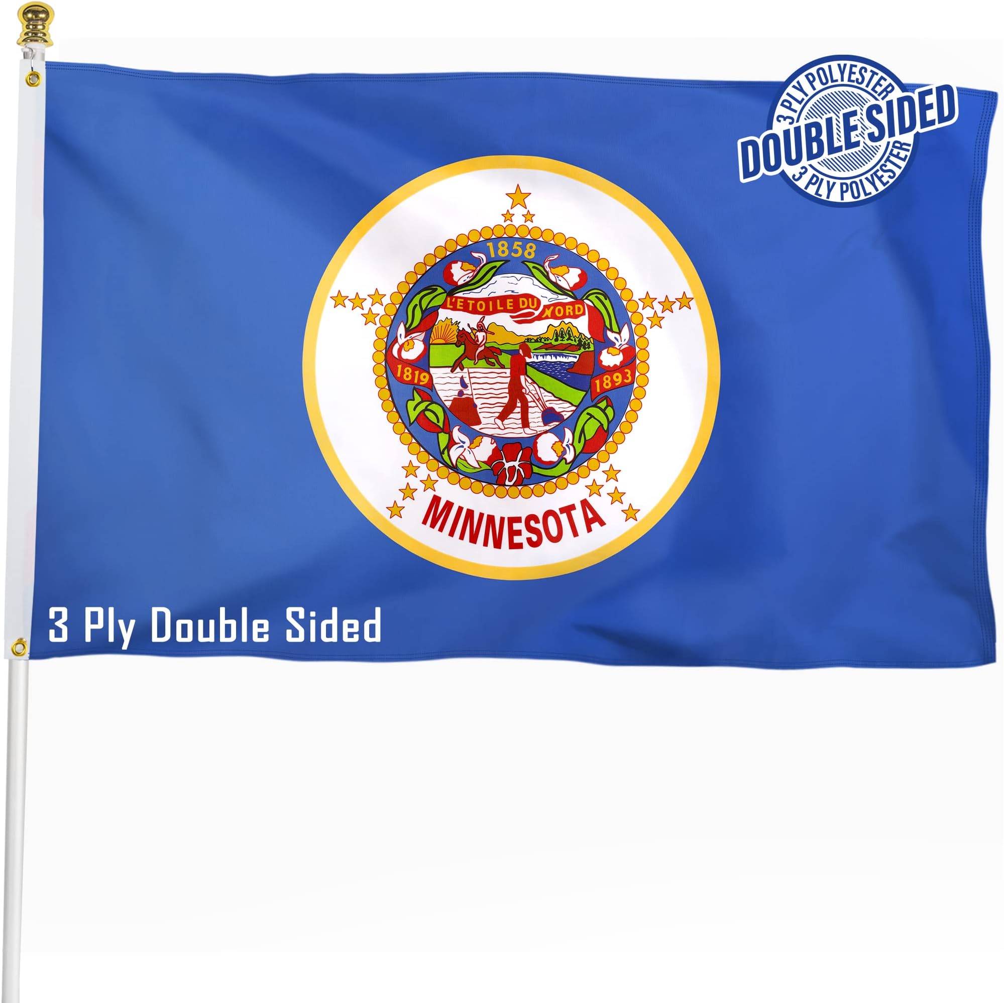 Amazon.com : XIFAN Double Sided New Minnesota State Flag 3x5 ft, Heavy ...