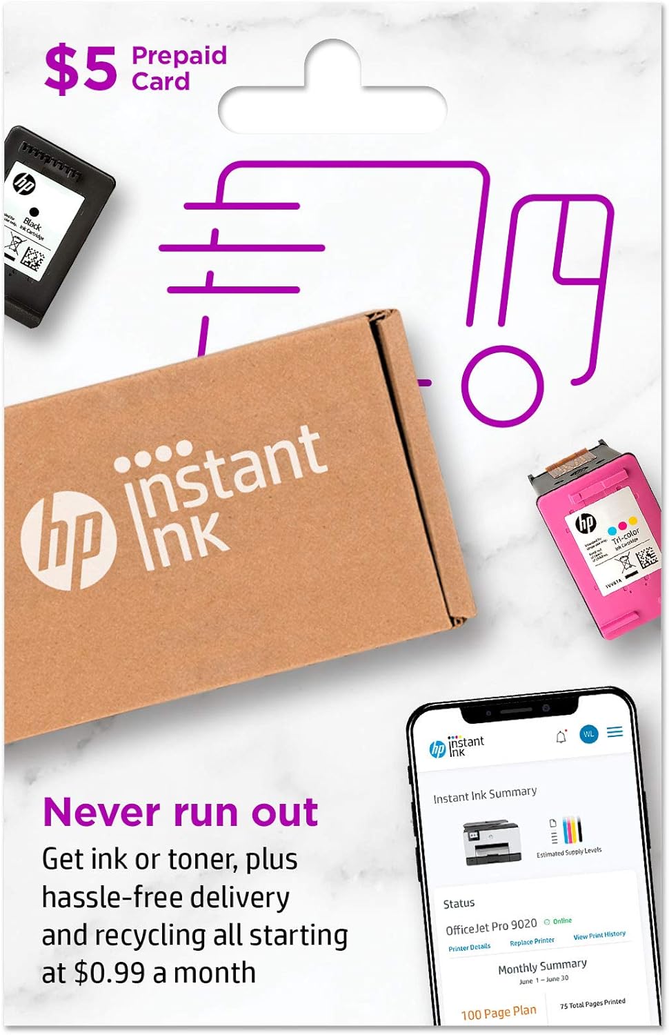 Amazon.com: HP Instant Ink $5 Prepaid Card - The smart ink and toner ...