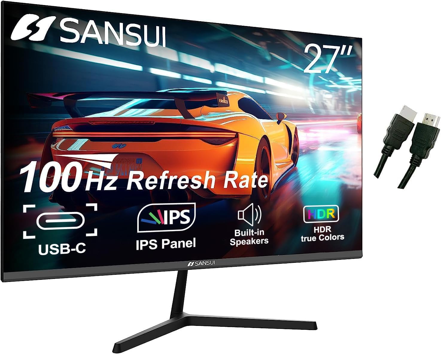 SANSUI Monitor 27 inch IPS 100Hz Computer Monitor, Type-C FHD HDR Built ...