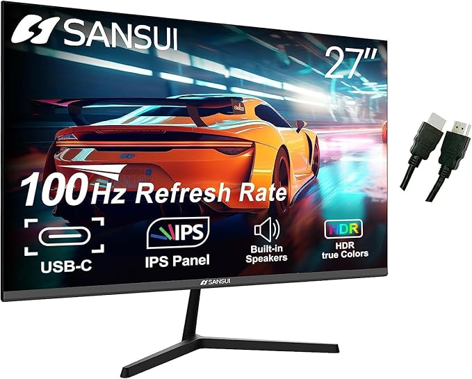 SANSUI Monitor 27 inch IPS 100Hz Computer Monitor, Type-C FHD HDR Built ...