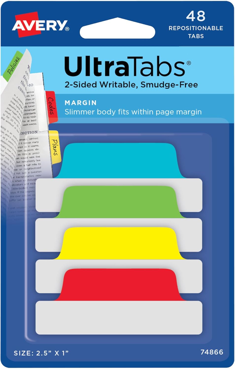 Avery Margin Ultra Tabs, 2.5 x 1 pulgadas, 2 lados, colores surtidos ...