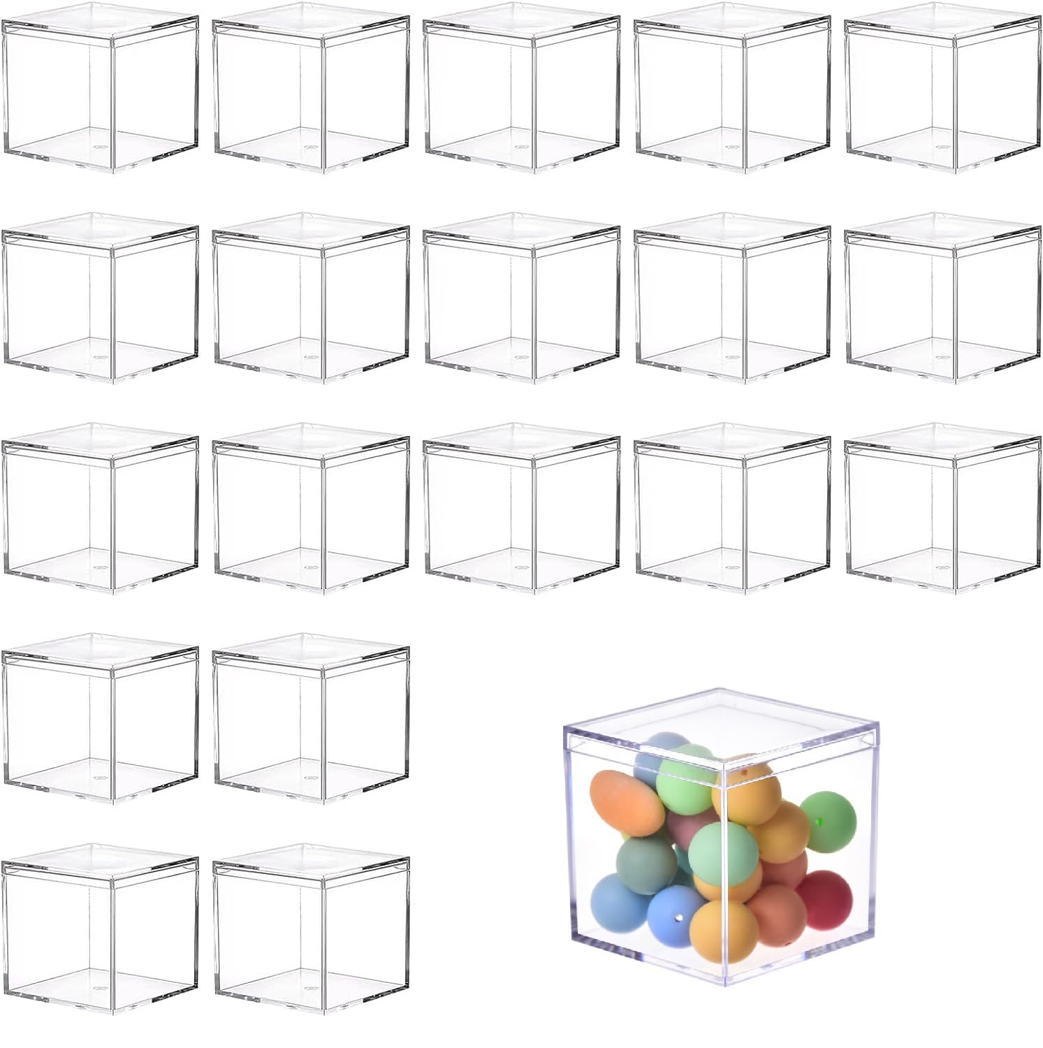 UgyDuky 20Pcs Acrylic Boxes with Lid Clear Candy Cubes Plastic Square ...