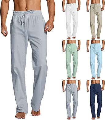 Amazon.com: Mens Linen Pants, Mens Linen Drawstring Pants Elastic Waist ...