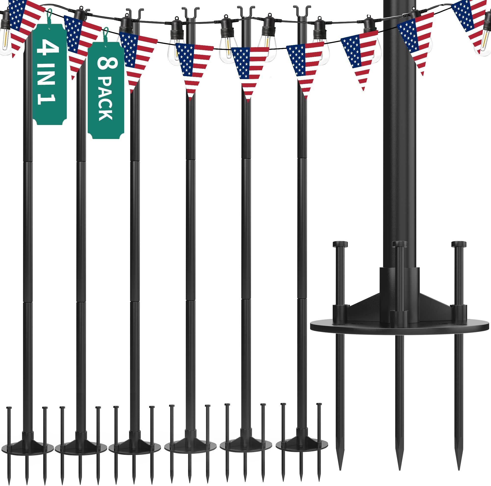Amazon.com: YITAHOME 8 Pack String Light Pole, 11ft 4-in-1 Outdoor ...