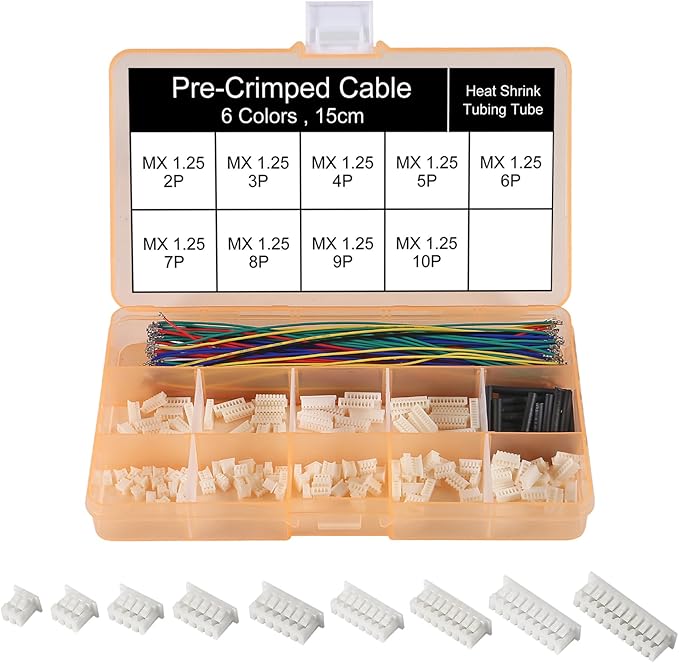 Amazon.com: 1.25mm Connectors Plug Kit with 15cm Pre-Crimped Cable Wire 2/3/4/5/6/7/8/9/10/12 ...