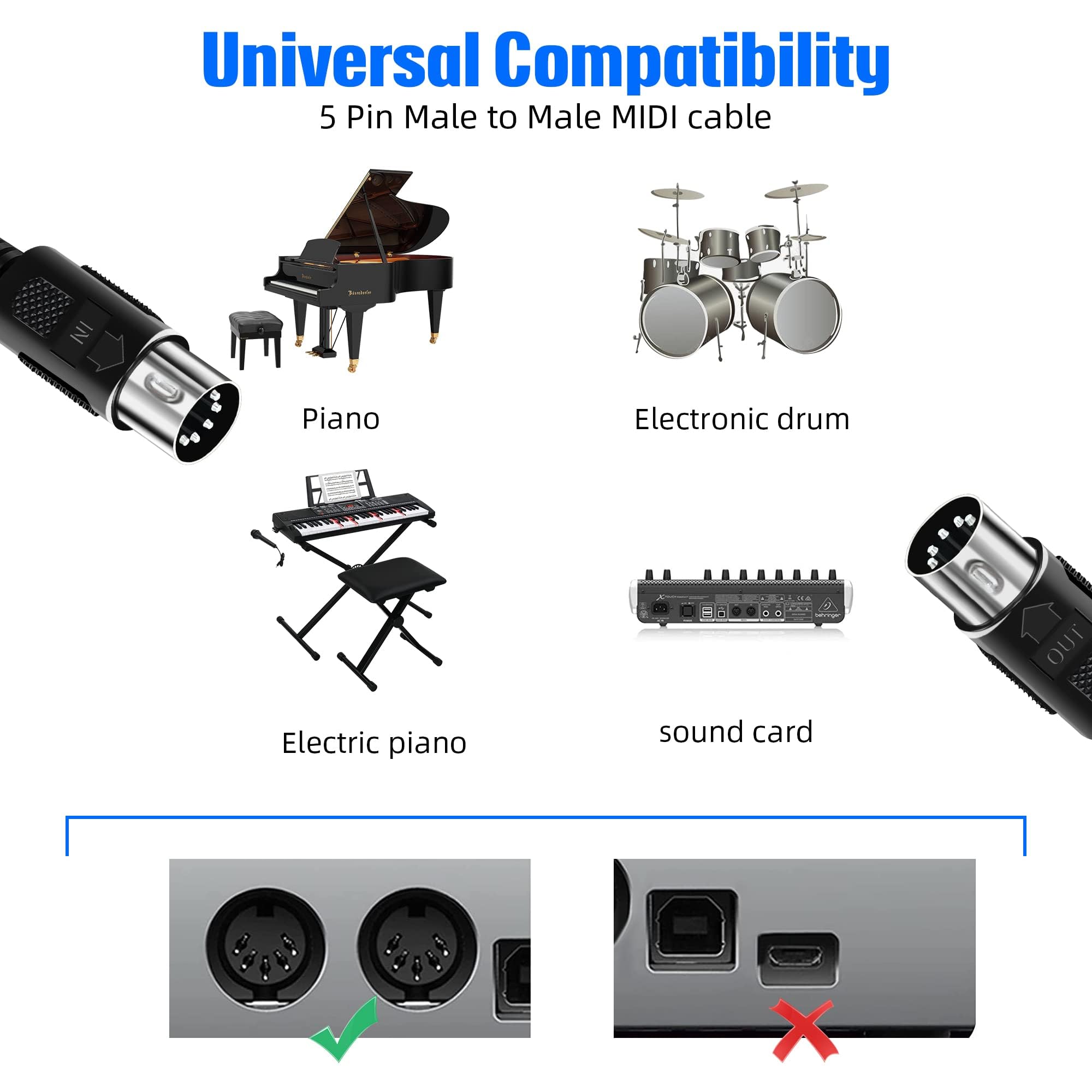 Snapklik.com : 2-Pack 1.6 FT MIDI Cable, Male To Male 5-Pin MIDI Cable ...