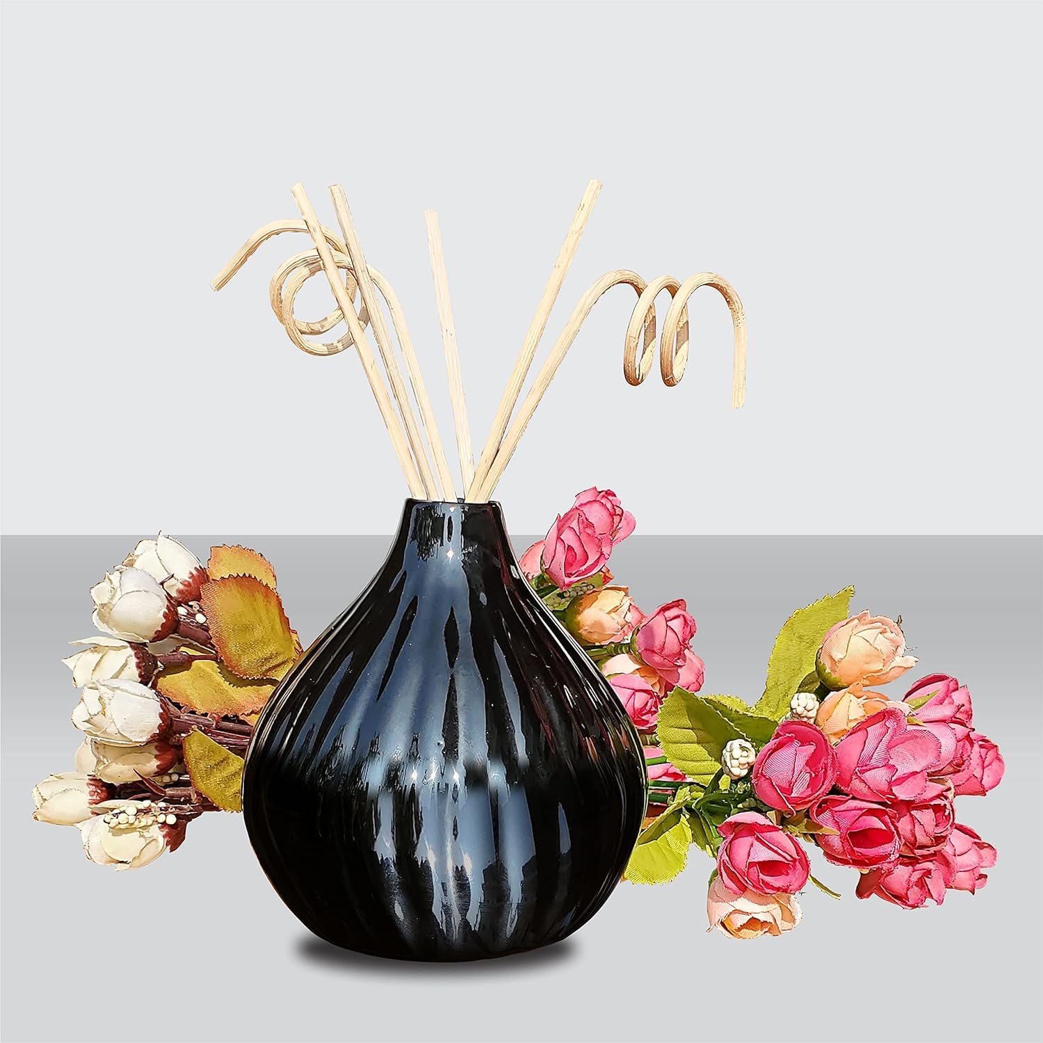 Pure Source India Ceramic Reed Diffuser Pot/Flower Pot (Standard, Black ...