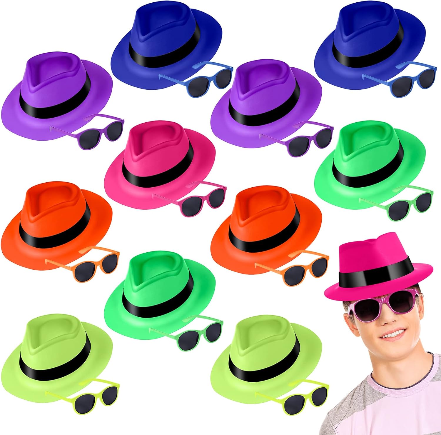 Amazon.com: 24 Pcs Neon Glow Party Hats & Sunglasses - Colorful Plastic ...