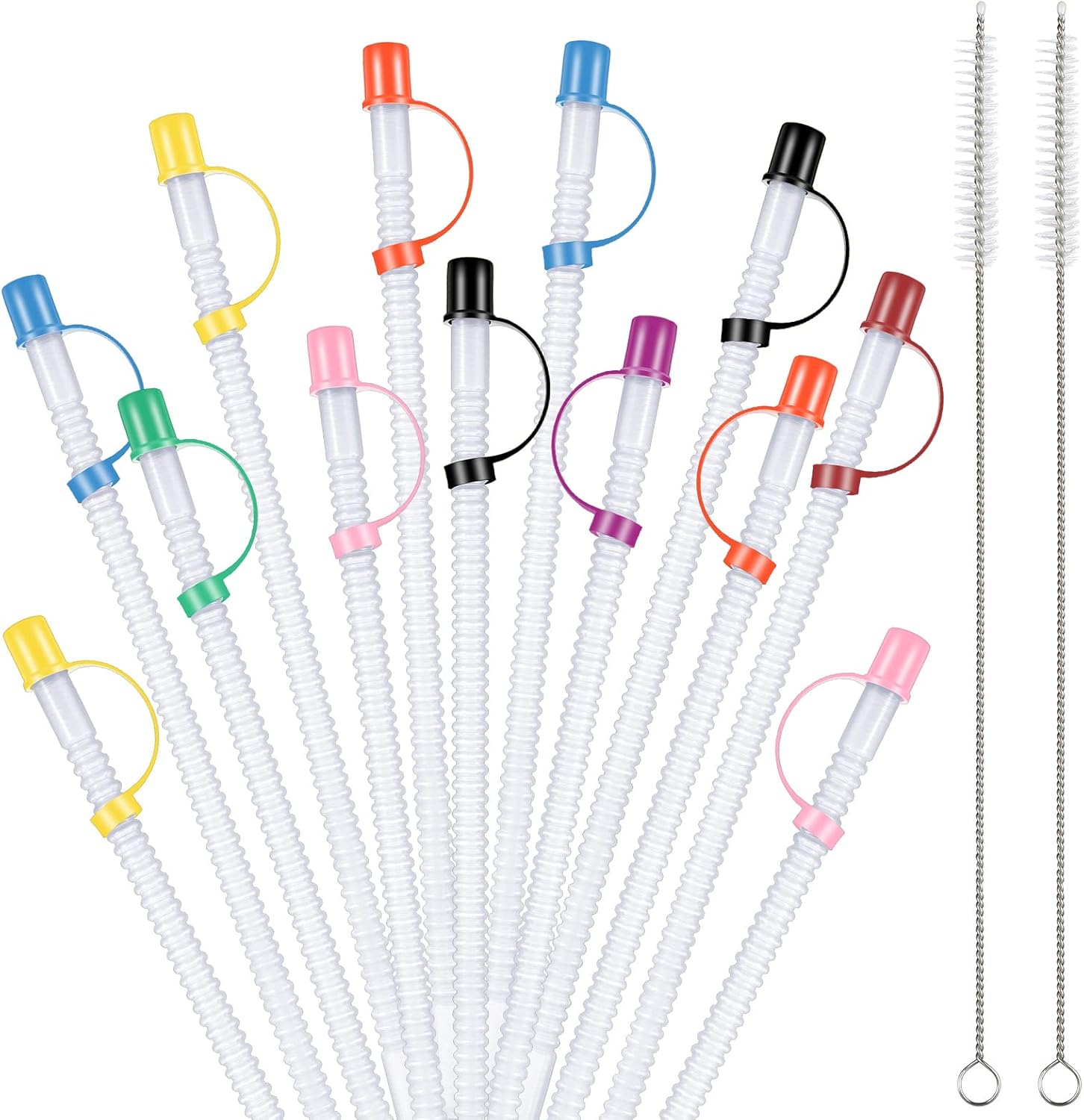Amazon.com: 24 Pack Flexible Straws with Drinking Caps Long Flexible ...