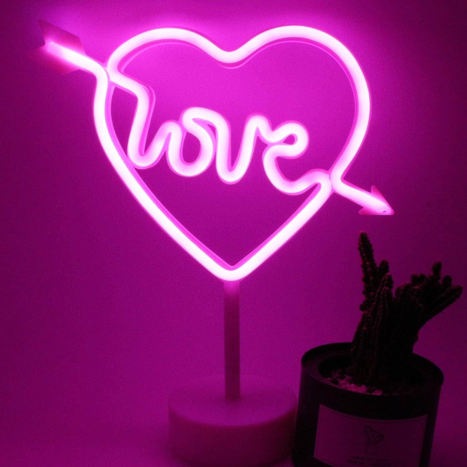 Cupid Heart Neon Light Signs Love Neon Lights with Base, XIYUNTE ...