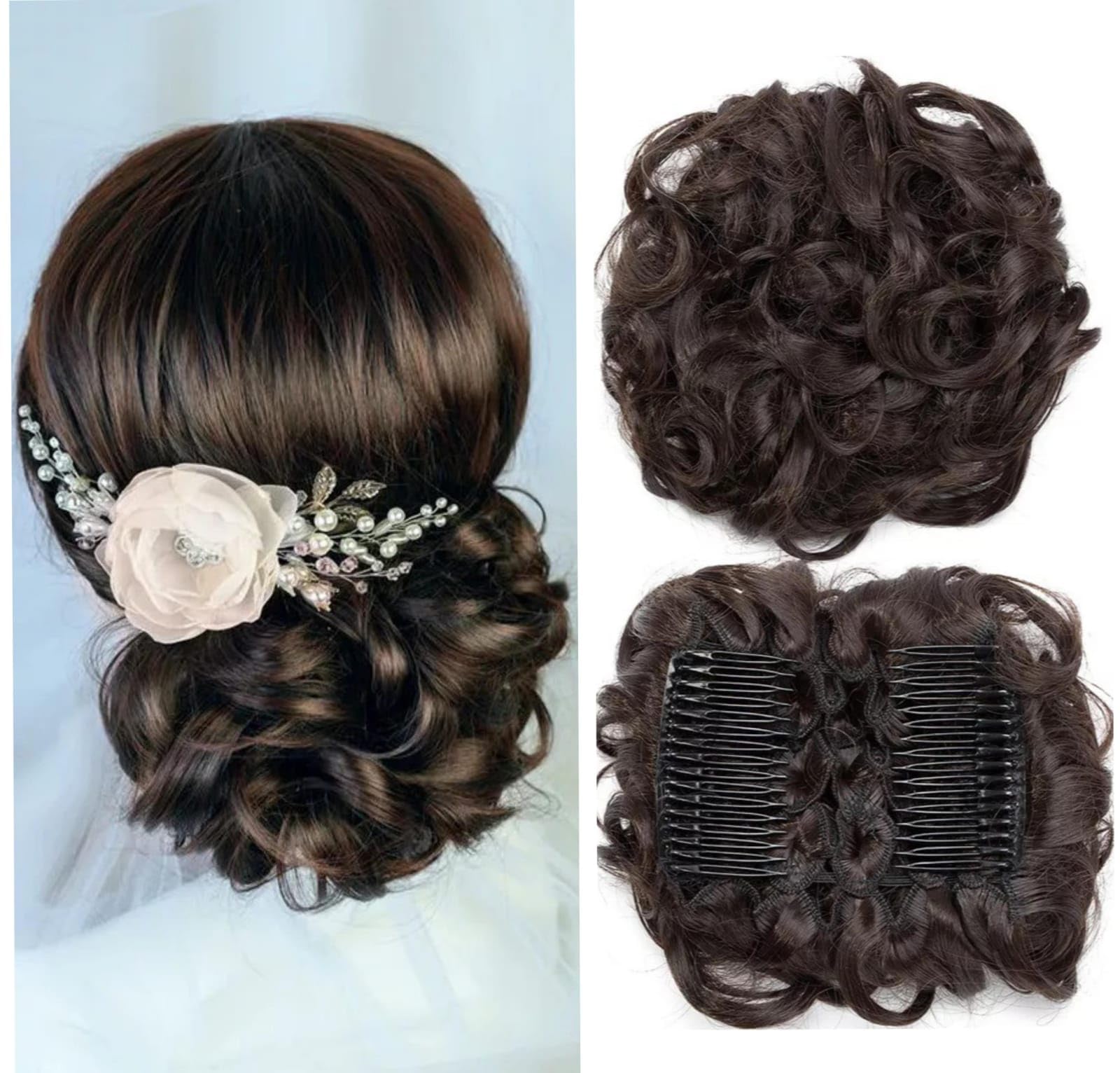 HAIR WALA™ Short Double Combs Messy Curly Wavy Hair Extensions Bun ...