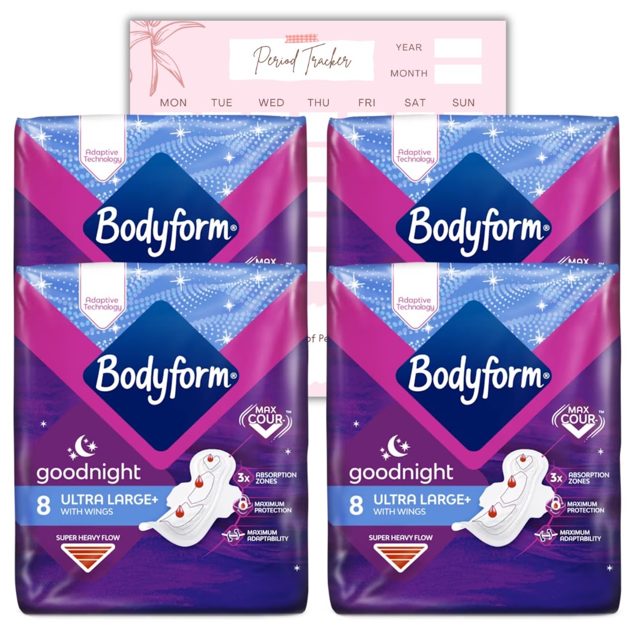 Body Form Ultra Goodnight Sanitary Towels with Wings, 32 (8 x4 Packs ...