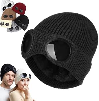 Amazon.com: Unisex Solid Color Goggle Lens Design Beanie Hat Goggle ...