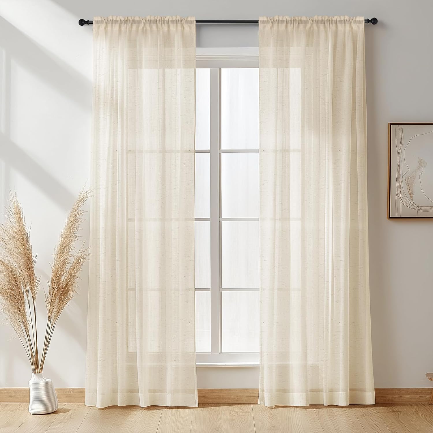 Amazon.com: Neween Natural Linen Sheer Curtains 84 Inches Long, 2 Panel ...
