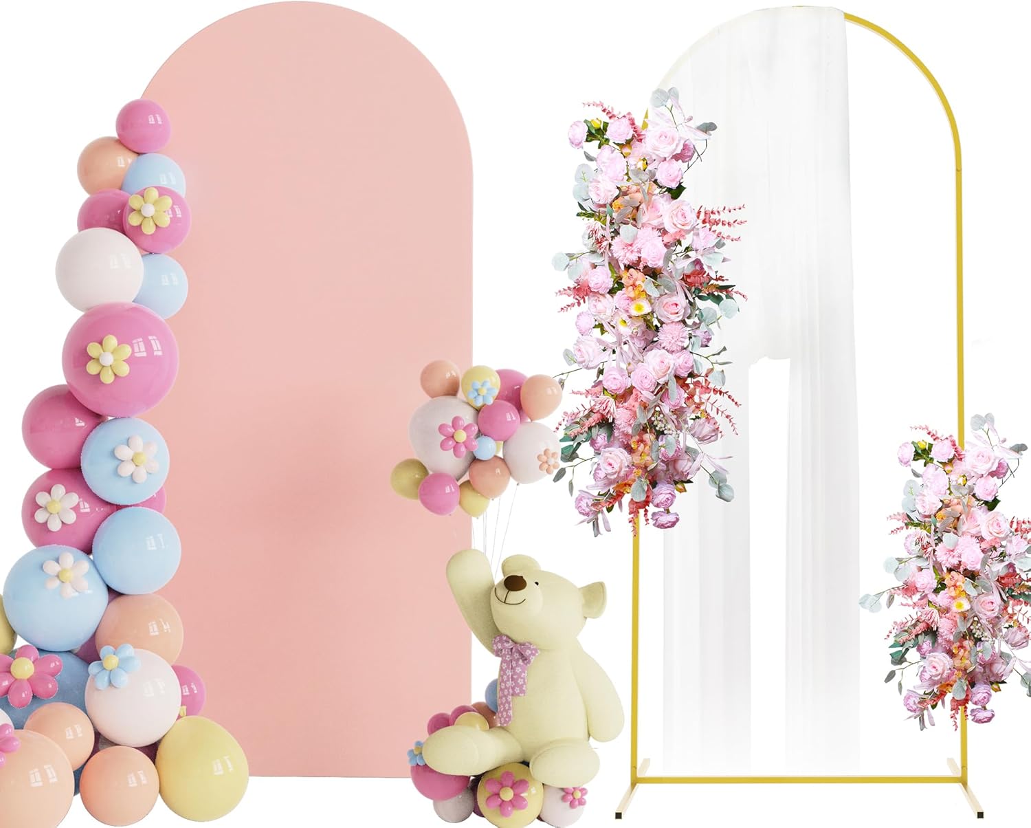 Amazon.com : Putros 6ft Metal Arch Stand with Cover Pale Pink Spandex Fitted Wedding Arch Cover ...