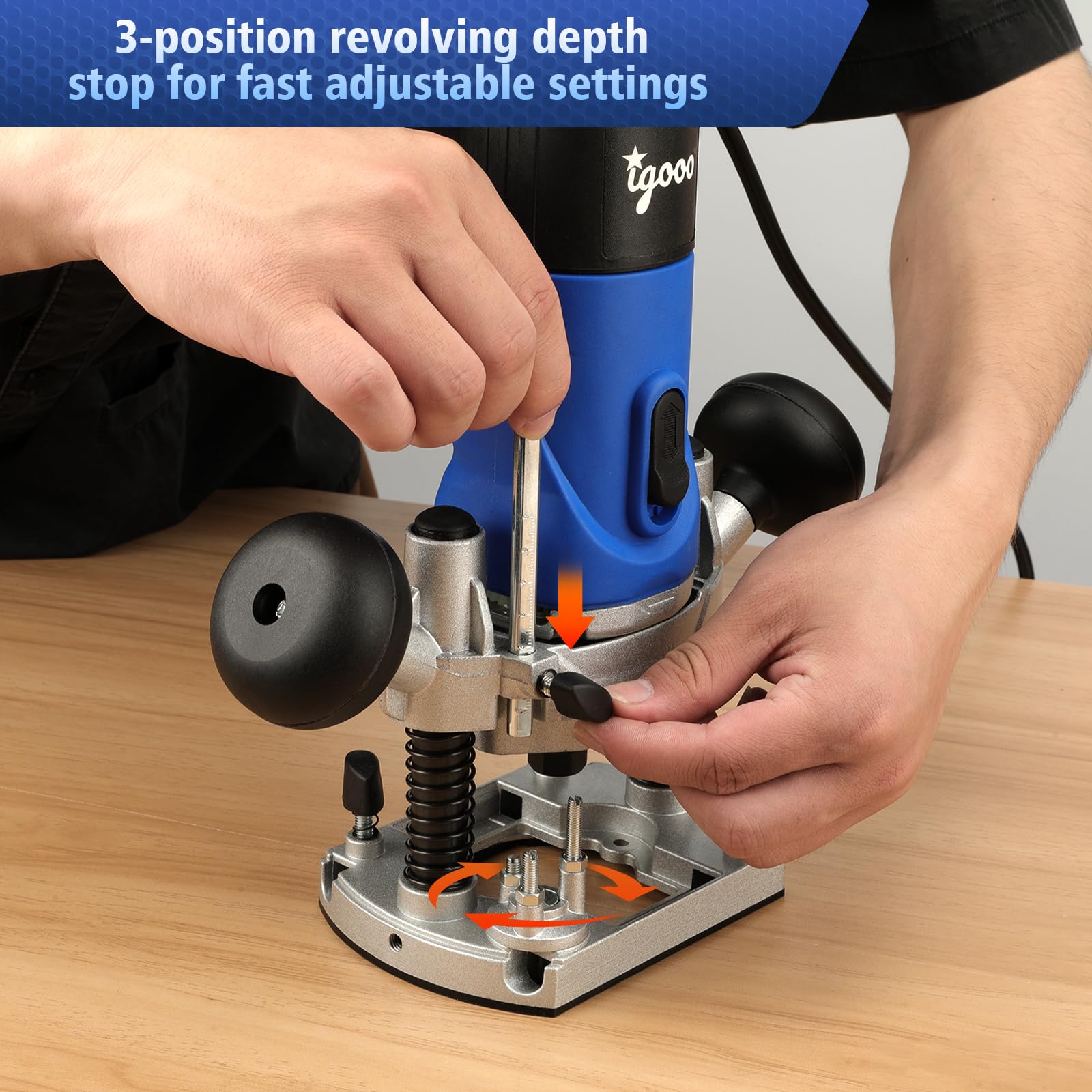 Snapklik.com : Igooo 1.25HP AC Electric Plunge Woodworking Router Kit ...