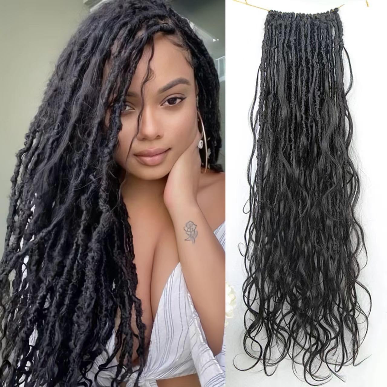 Amazon.com : NFHAIR Pre-Looped Crochet Boho Faux Locs With Human Hair ...