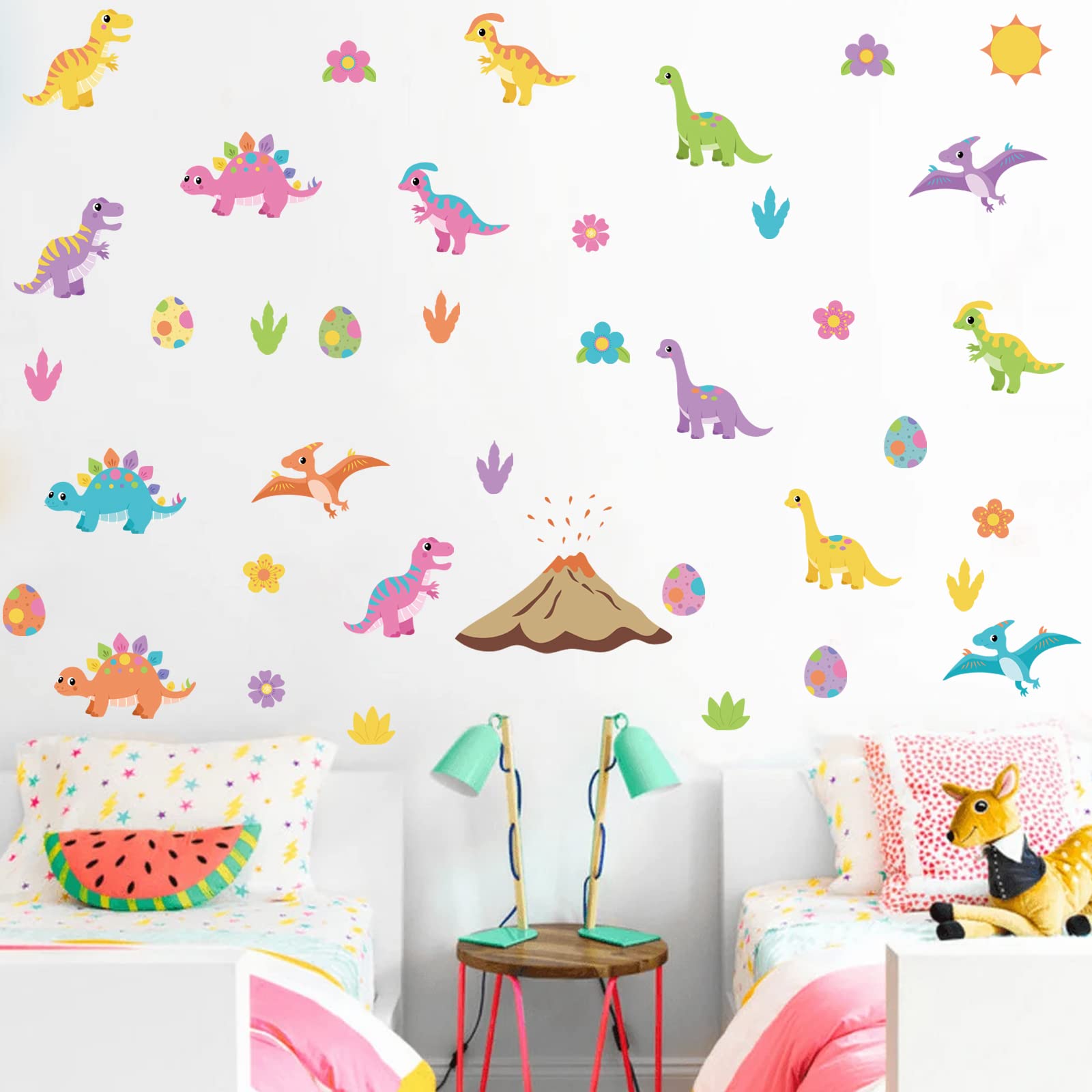 Amazon.com: Cute Colorful Baby Dinosaurs Wall Decals Peel and Stick for ...