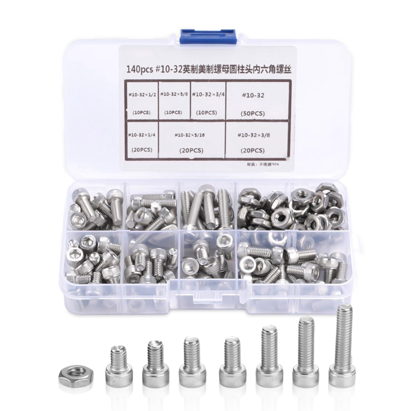 Hex Head Cap Screws,140pcs #10-32 Stainless Steel Cap Screws 6 ...