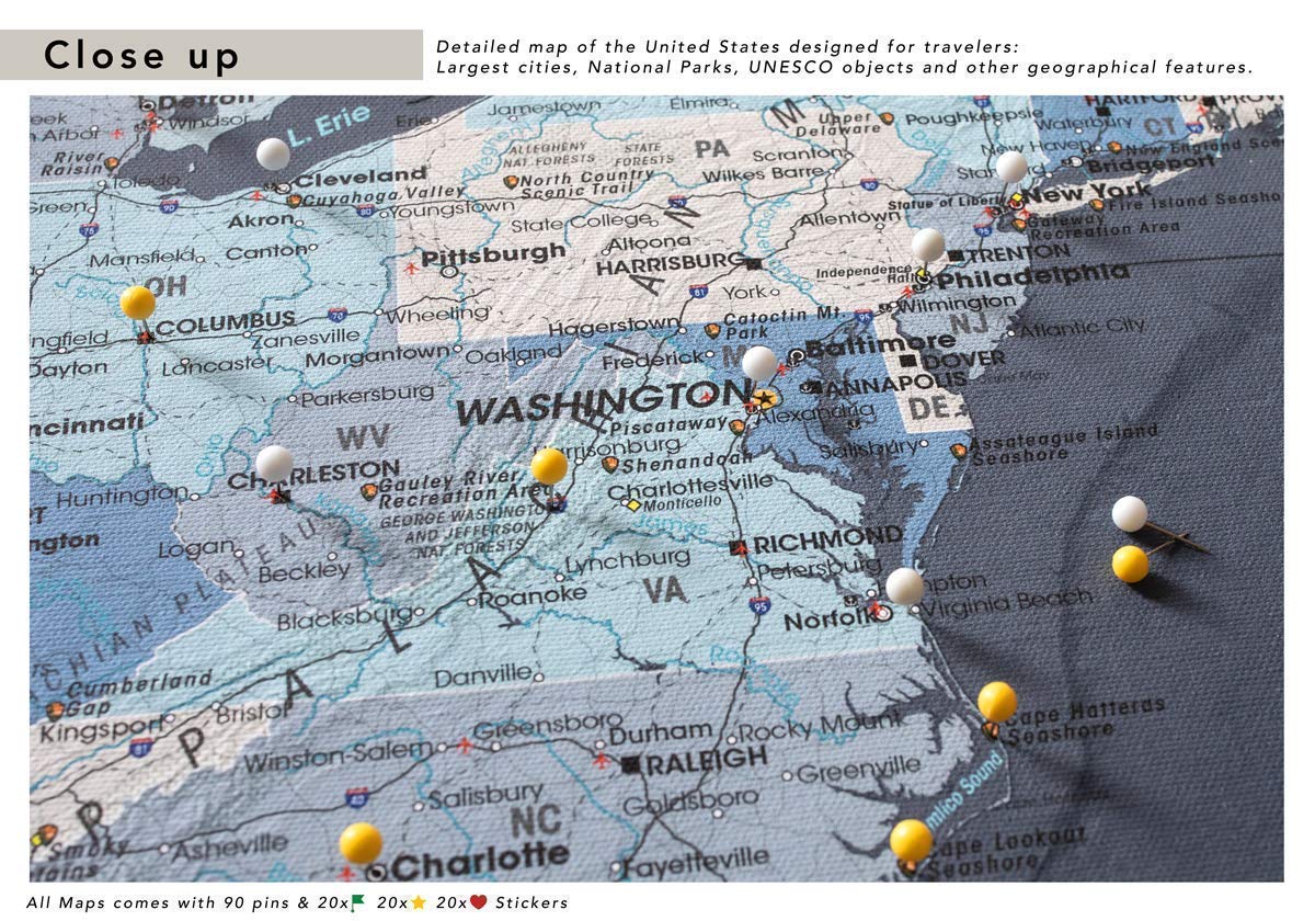 Push Pin Map United States on Canvas | Personalized Push Pin US Map ...