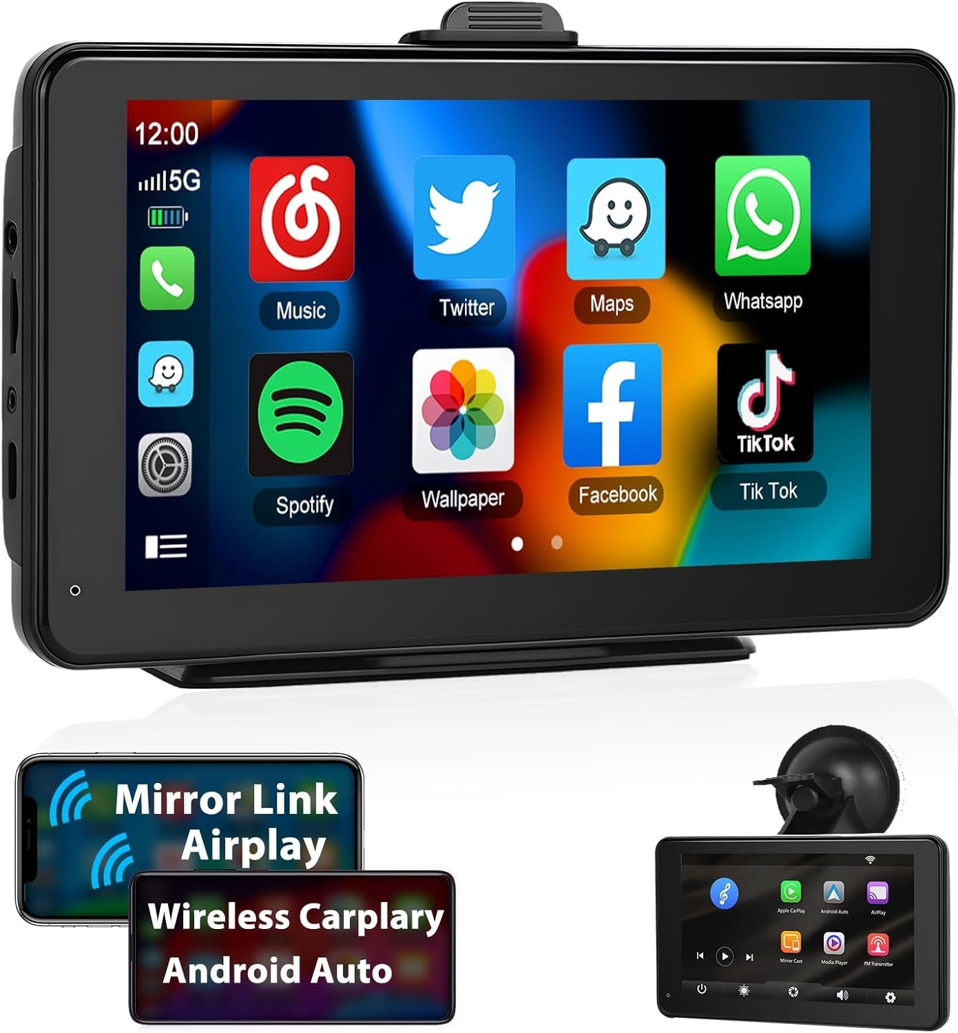 Podofo Portable Car Stereo with Apple Carplay & Android Auto,7 Inch ...