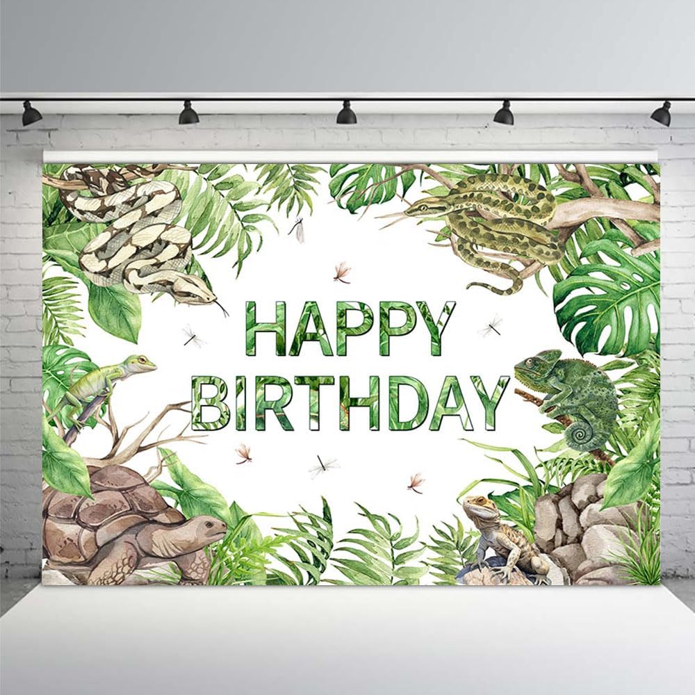 Amazon.com : 7x5ft Reptile Birthday Backdrop Lizard Snake Turtle ...