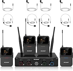 Amazon.com: MELONARE 4-Channel Wireless Microphone System,UHF Compact Cordless Mic Set w/ 4x10 ...
