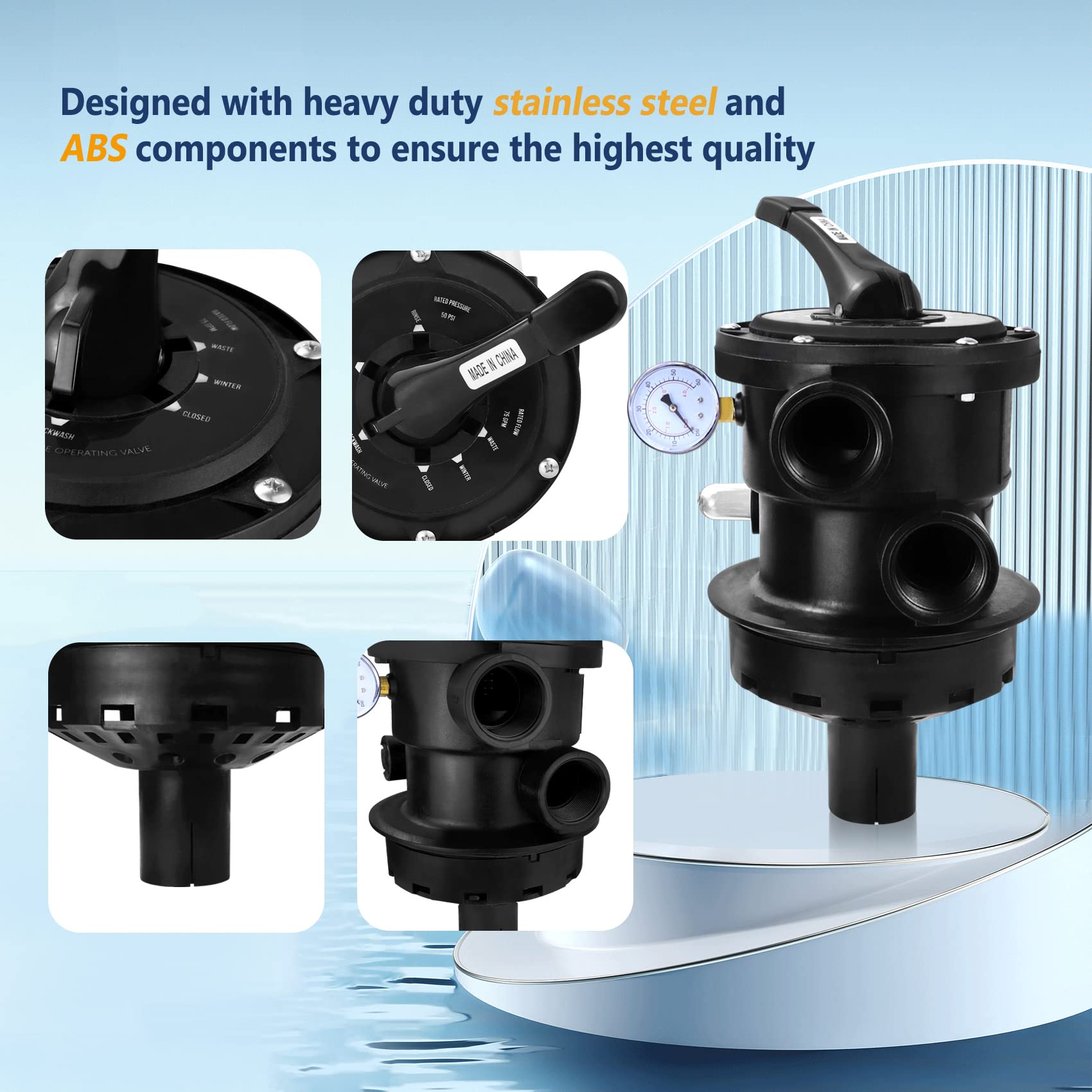 SP0714T VariFlo Top-Mount Multiport Valve Compatible with Hayward Above ...