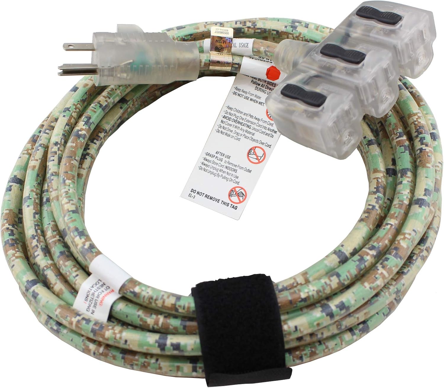 Camouflage Outdoor Extension Cord with three EZ-Click-Lock lockable ...