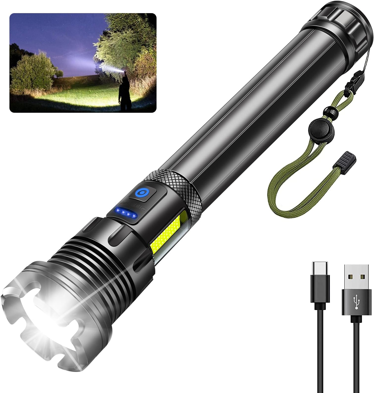 Rechargeable LED Flashlight High Lumens, Super Bright Waterproof ...